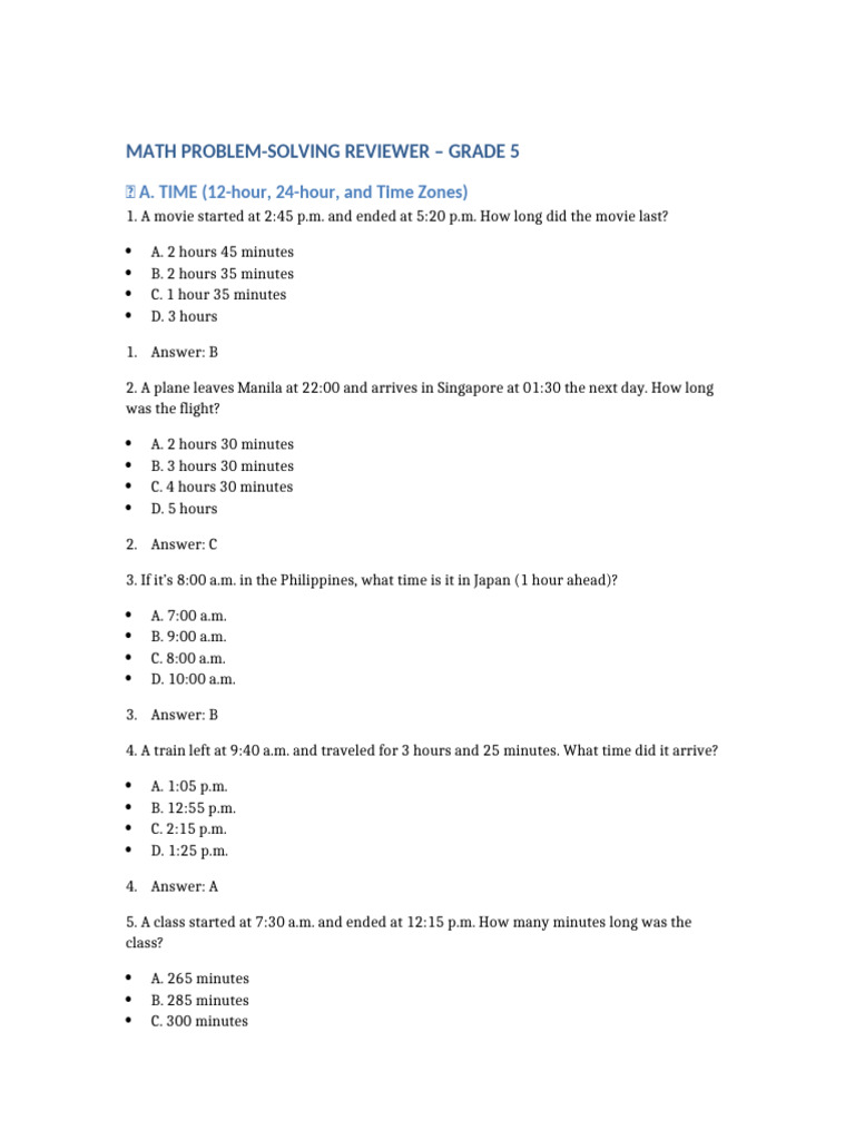 Math Problem Solving Reviewer Grade5 | PDF | Area | Chess Openings