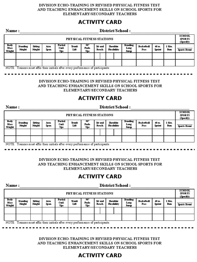 Revised Physical Fitness Test Card | PDF | Wellness