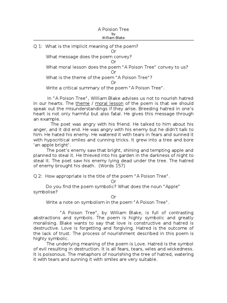 A Poison Tree | PDF | Hatred | Anger