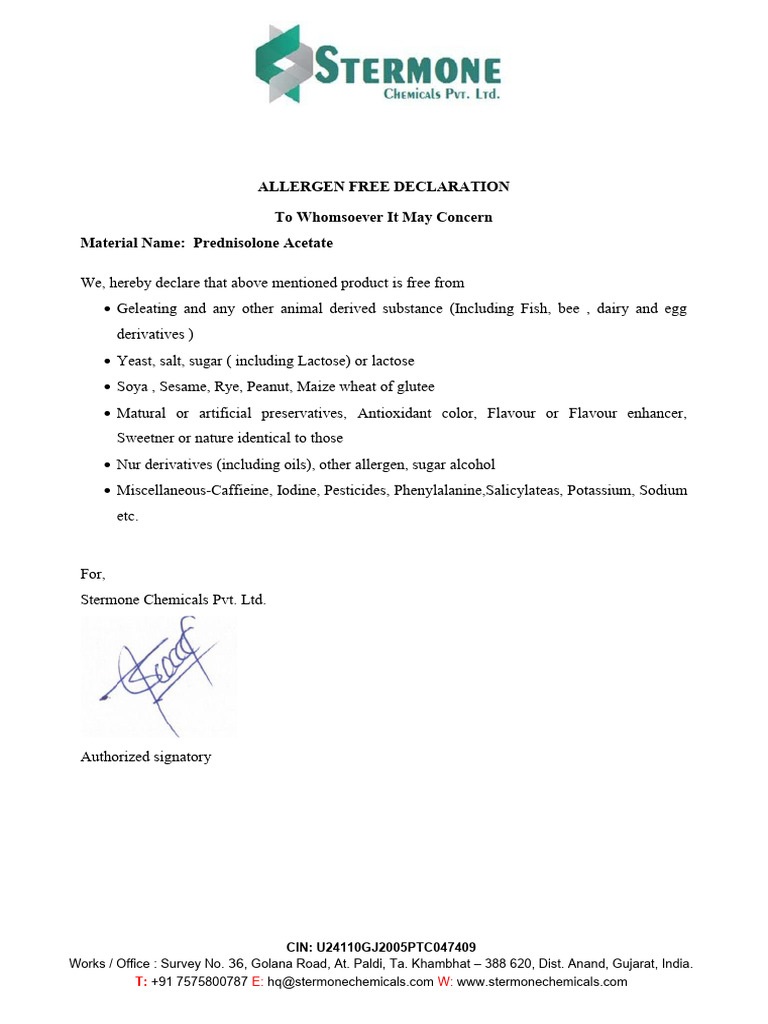05.allergen Free Declaration PA | PDF