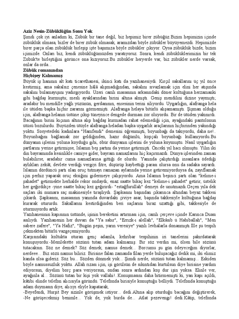 Aziz Nesin-Zübüklüğün Sonu Yok | PDF