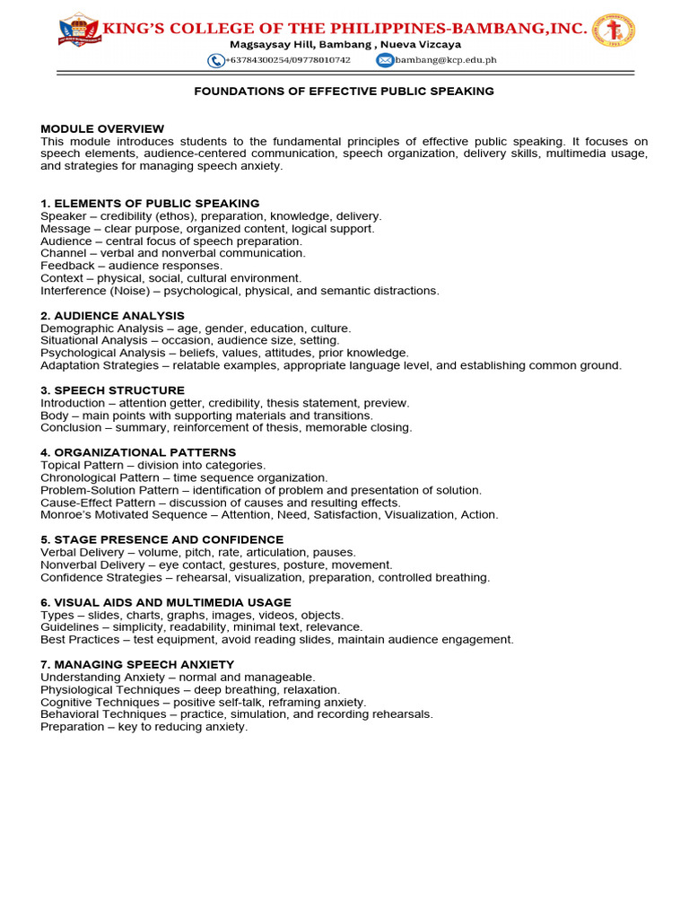 Foundations of Effective Public Speaking Module | PDF
