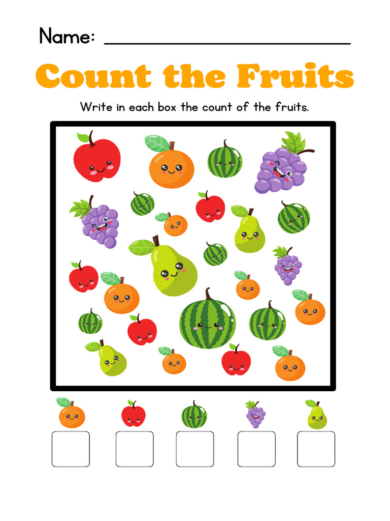Colorful Illustrative Fruit Counting Mathematics Worksheet | PDF