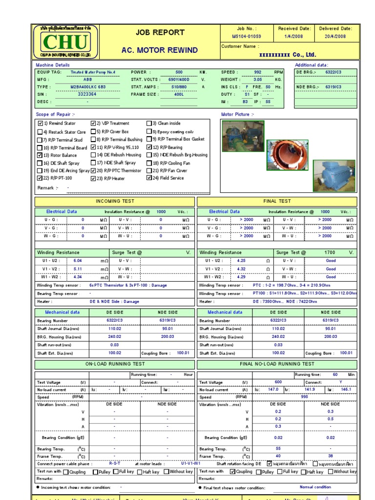 ABB AC - Motor 500KW - Final Service Report | PDF | Electrical ...