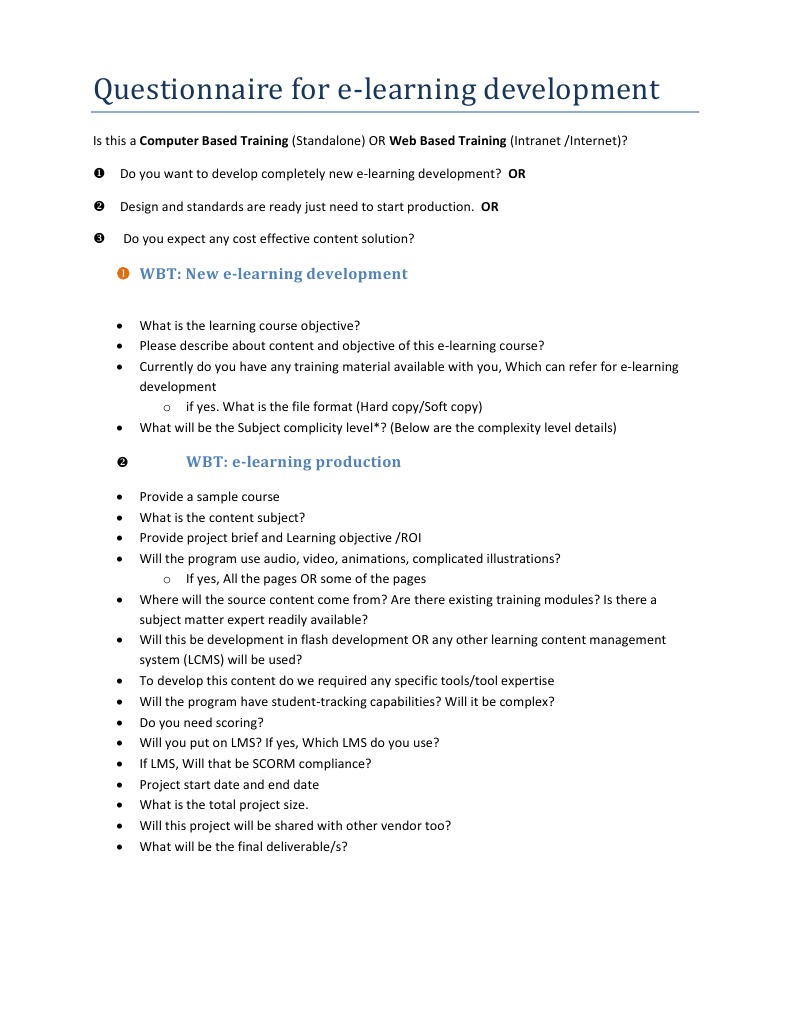 Questionnaire For E-Learning Development | PDF | Educational Technology | Computing