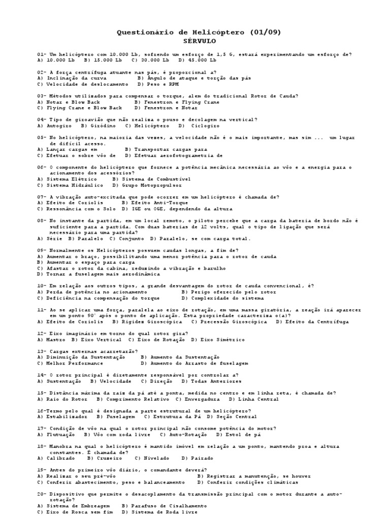 Simulado Para A Banca Da Anac Para Helicópteros Pdf Helicóptero