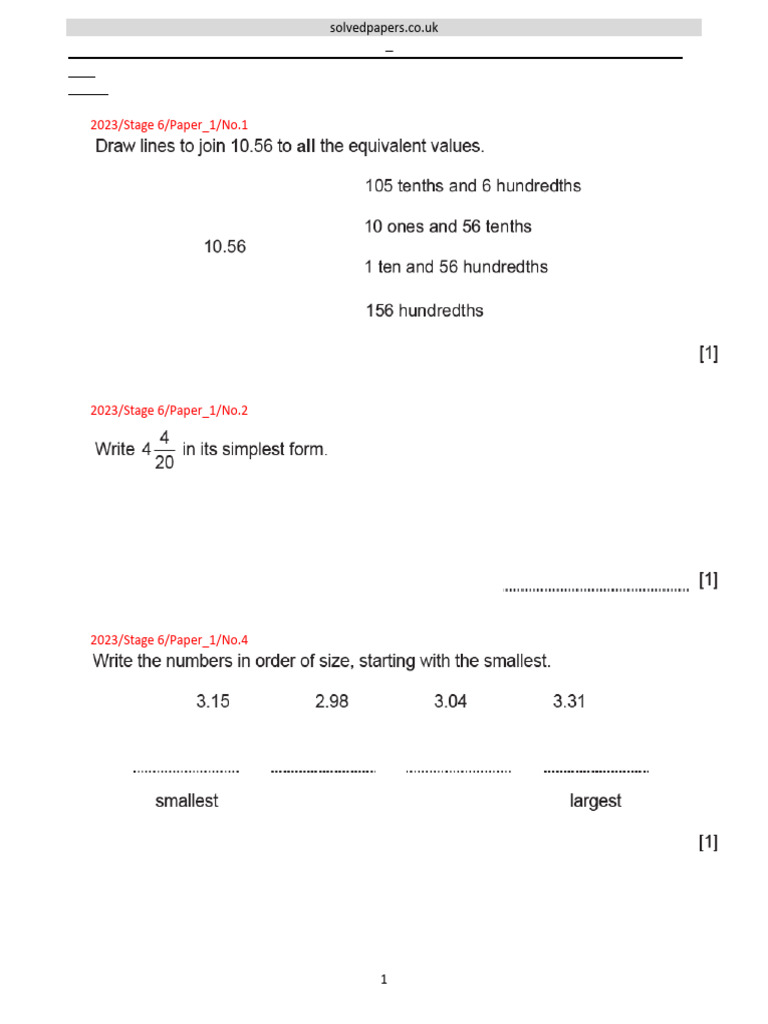 2023 Fractions Percentages Decimals and Proportions Checkpoint Primary ...