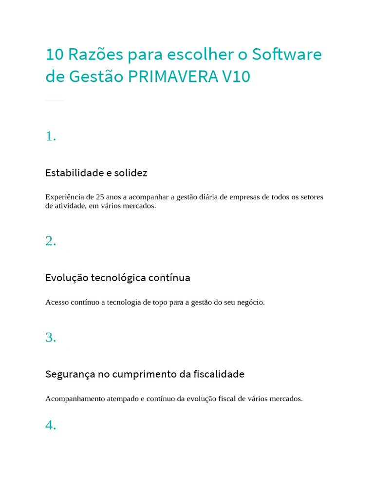 10 Razões para Escolher o Software de Gestão PRIMAVERA V10 | PDF