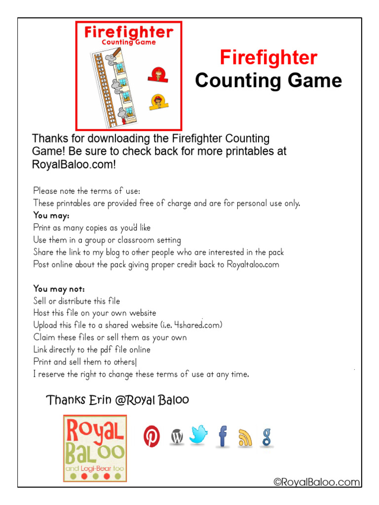 Firefighter Counting Game by Royal Baloo | PDF