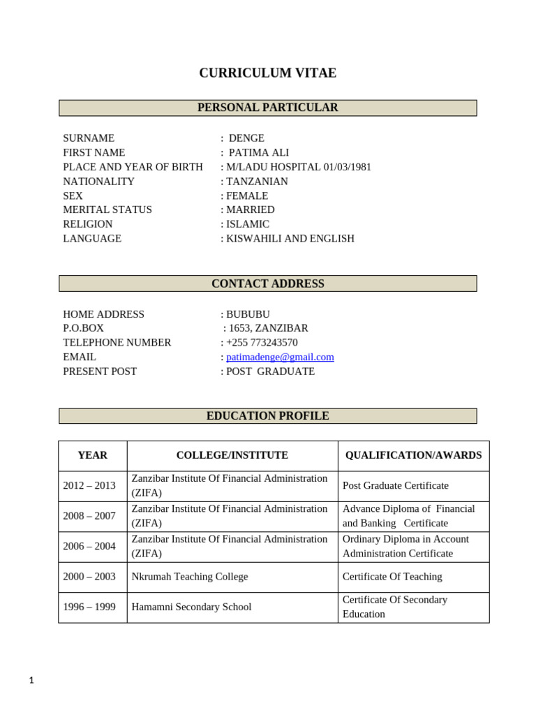 Patima Curriculum Vitae | PDF | Qualifications | Educational Stages