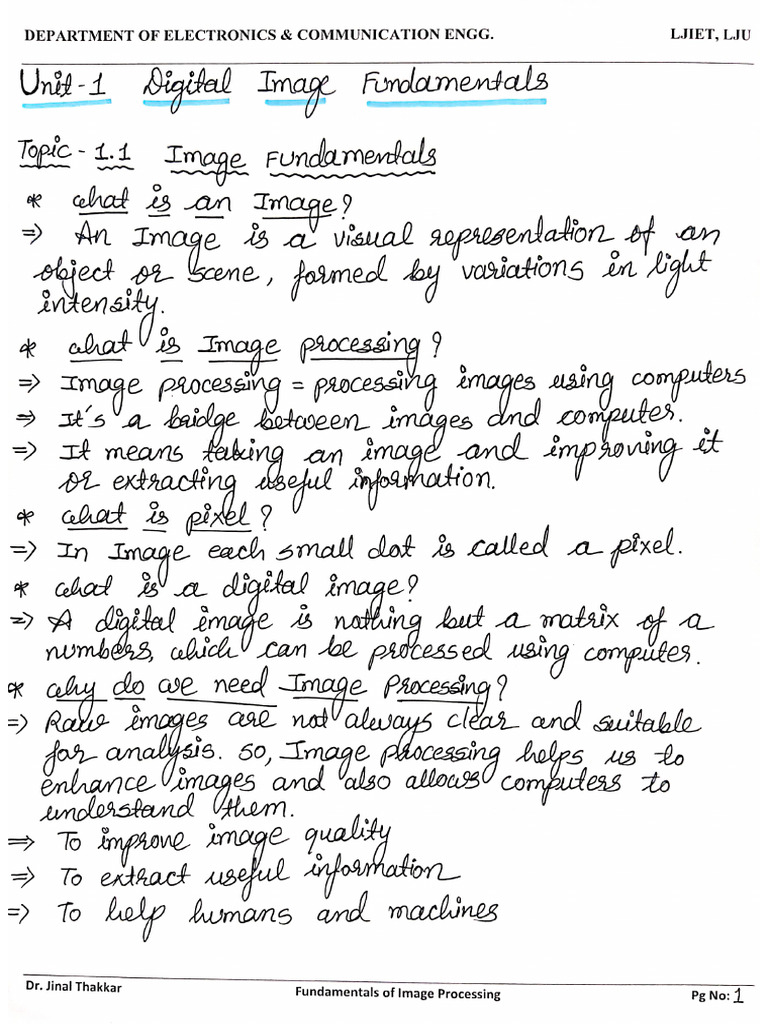 Unit 1 Digital Image Fundamentals | PDF