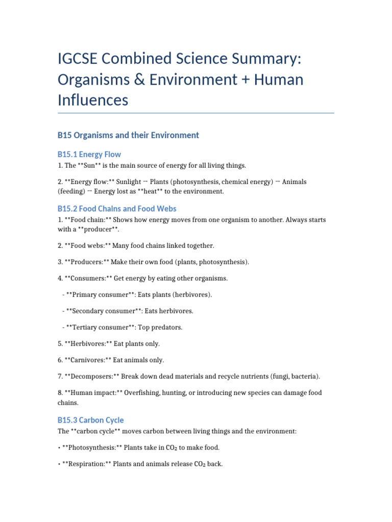 IGCSE Organisms HumanInfluences Simplified | PDF