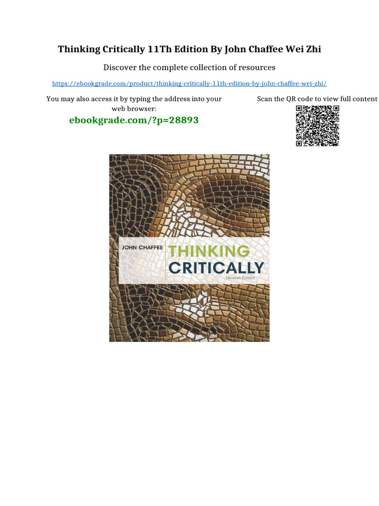 Thinking Critically 11th Edition by John Chaffee Wei Zhi latest pdf ...