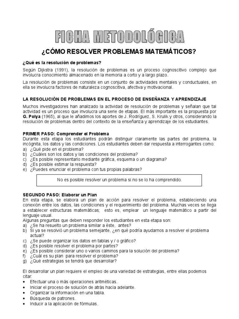 Cómo Resolver Problemas Matemáticos | PDF | Enseñanza de matemática ...