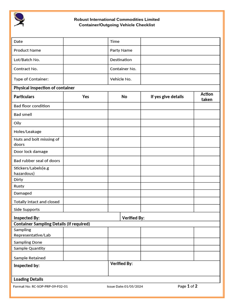 Container Inspection Checklist | PDF