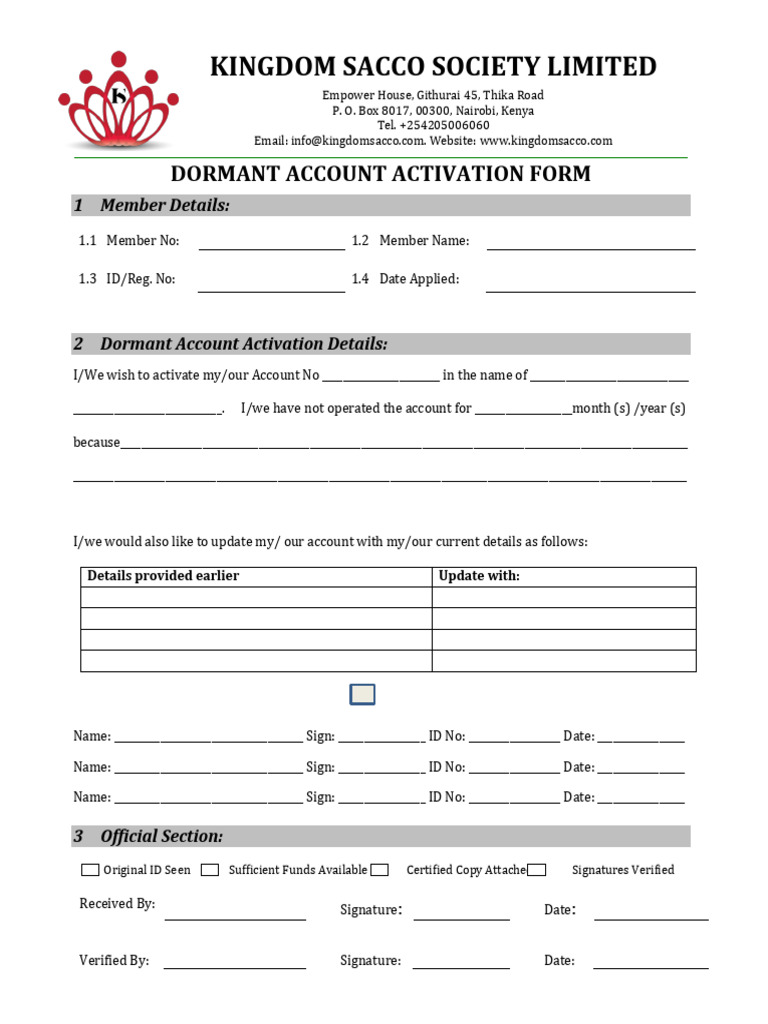 Dormant Account Activation | PDF