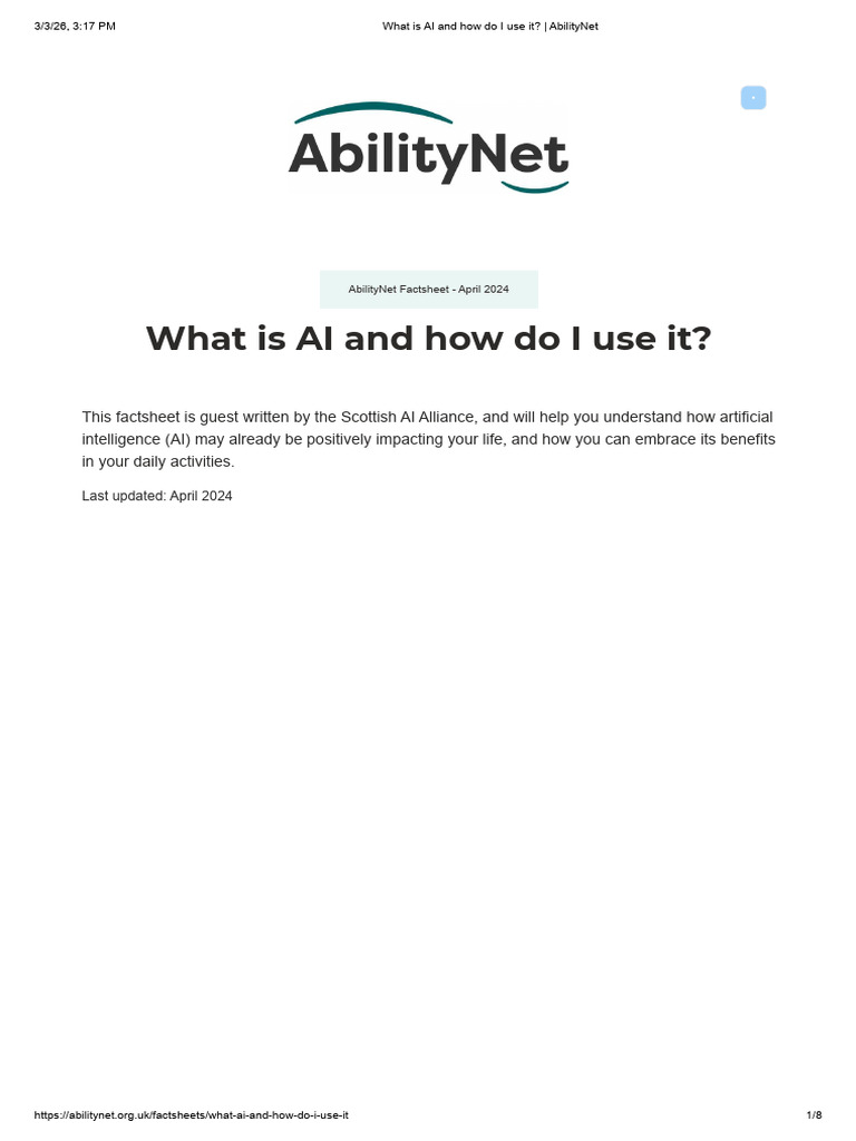 What Is AI and How Do I Use It - AbilityNet | PDF | Artificial ...