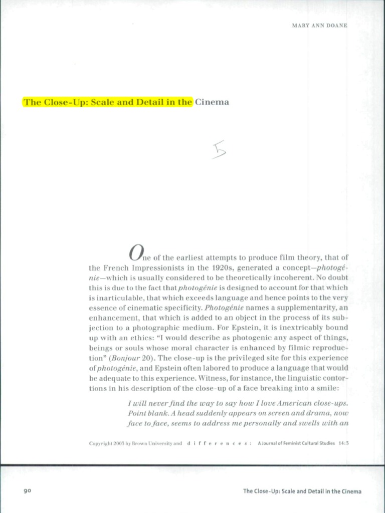 Close Up Scale and Detail in The Cinema - Doanne | PDF | Perspective ...