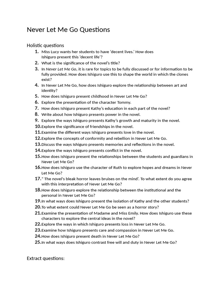 Never Let Me Go Questions | PDF