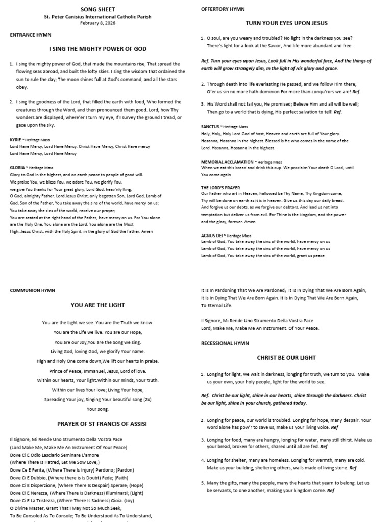 Song Sheet 5th SiOT February 8, 2026 3P | PDF | Lord's Prayer | Glory ...