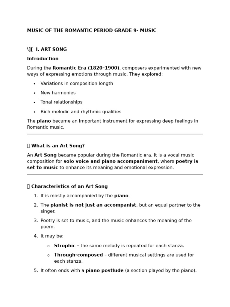 Music of The Romantic Period Grade 9 | PDF | Romantic Music | Opera