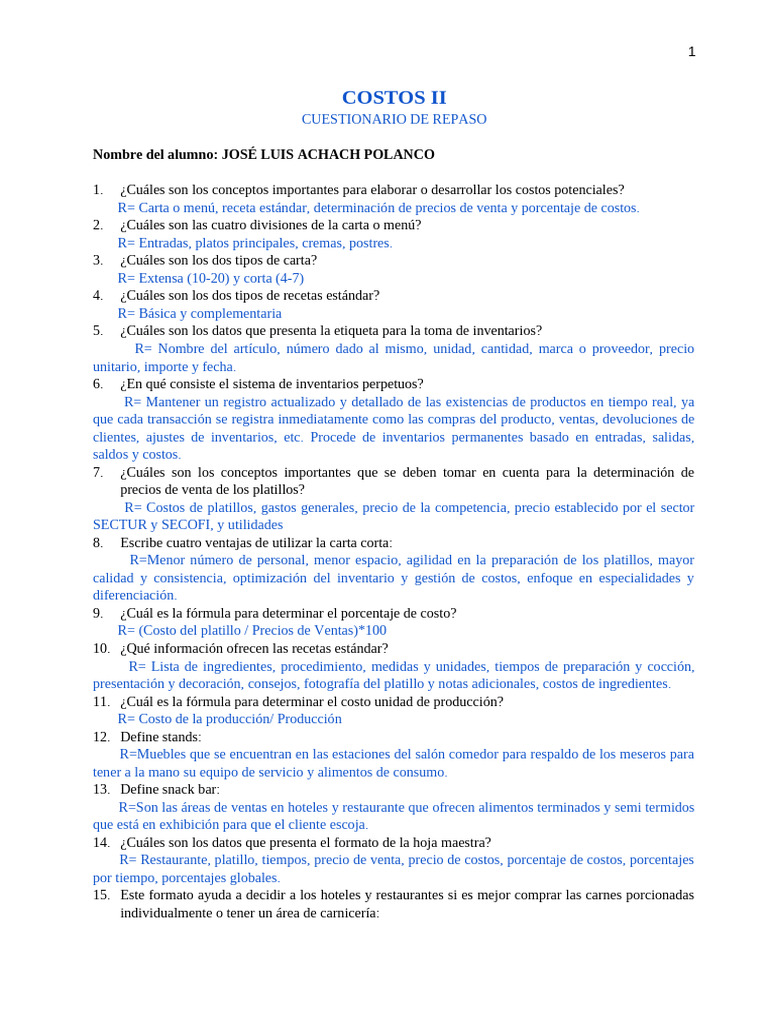 Cuestionario de Repaso_Achach Jose Corregido | PDF | Alimentos