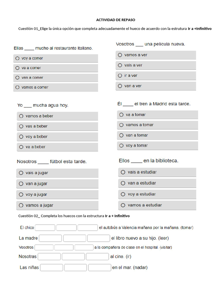 Activida - Repaso Ir A + Infinitivo - Cambios Vocálicos | PDF
