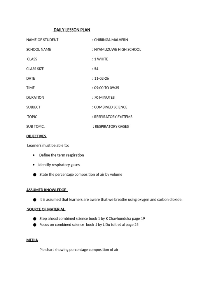 Daily Lesson Plan 1b 2 Respiration | PDF | Breathing | Respiratory System