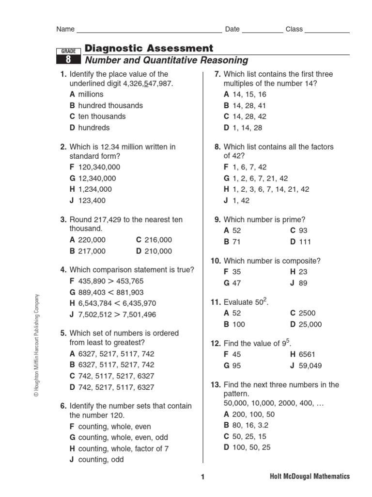8th Diagnostic Assessment | PDF | Multiplication | Mathematics