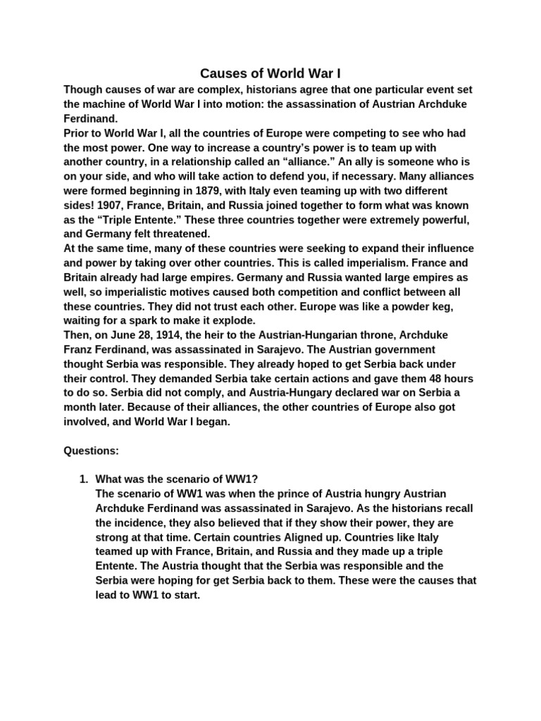 Causes of World War I | PDF