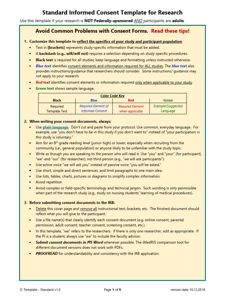 Standard Informed Consent Template | PDF | Credit Card | Informed Consent