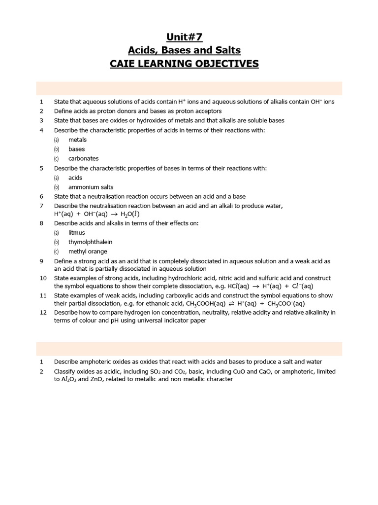 Unit# 7 Acids Bases & Salts Lesson Notes | PDF | Acid | Salt (Chemistry)