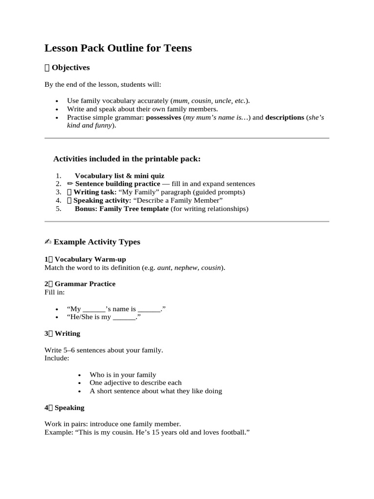 Lesson Pack Outline For Teens | PDF