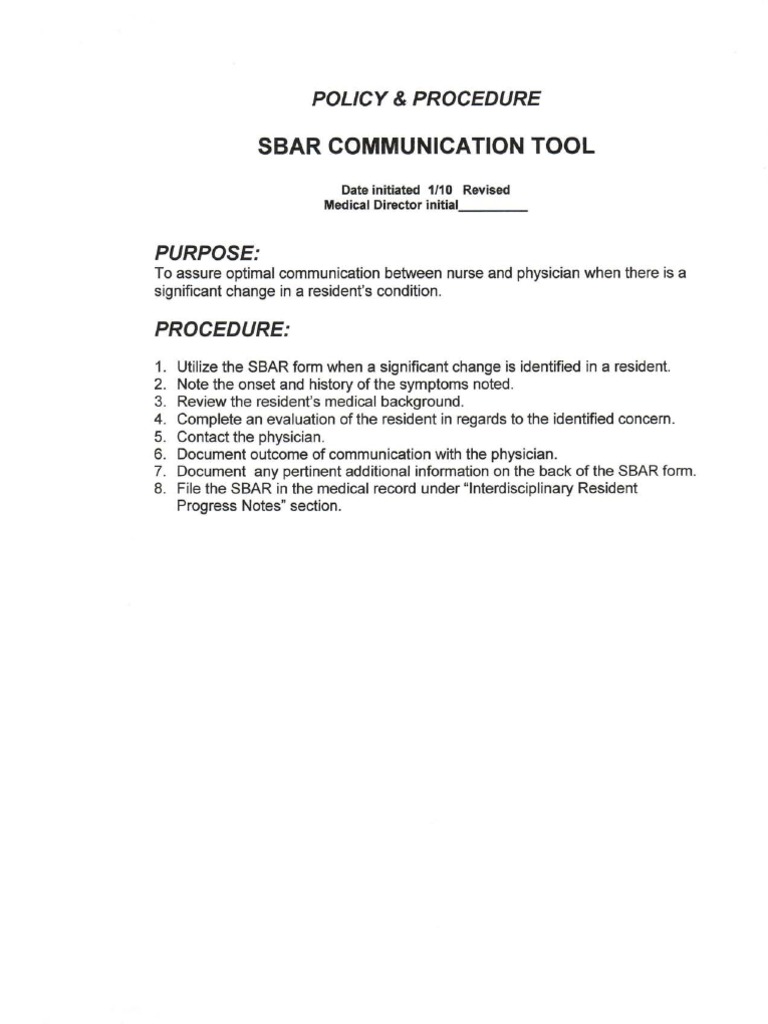 Sbar Communication Tool: Policy & Procedure | PDF