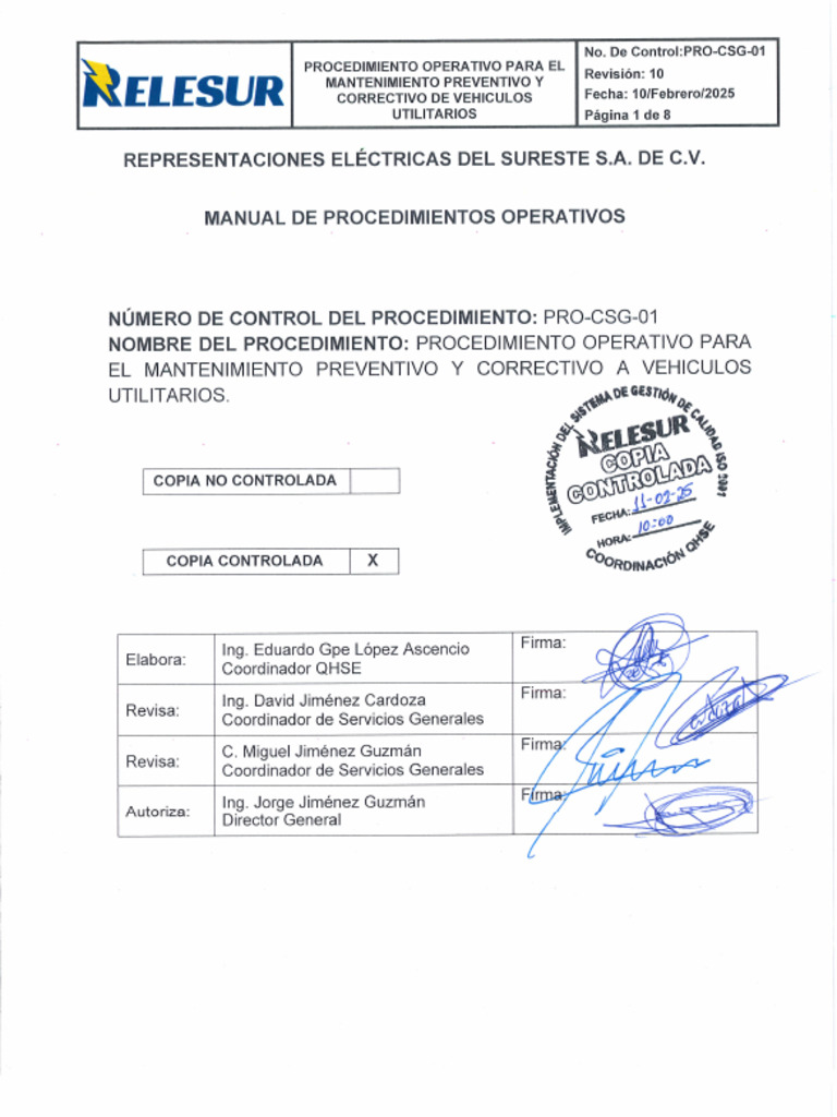 Pro-Csg-01 Procedimiento Operativo para El Mantenimiento Preventivo y ...