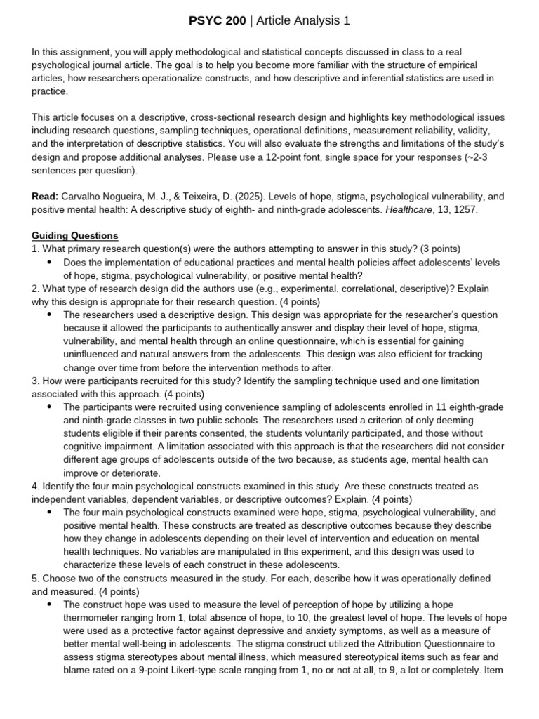 Article Analysis 1 - p200sp26 | PDF | Social Stigma | Statistics