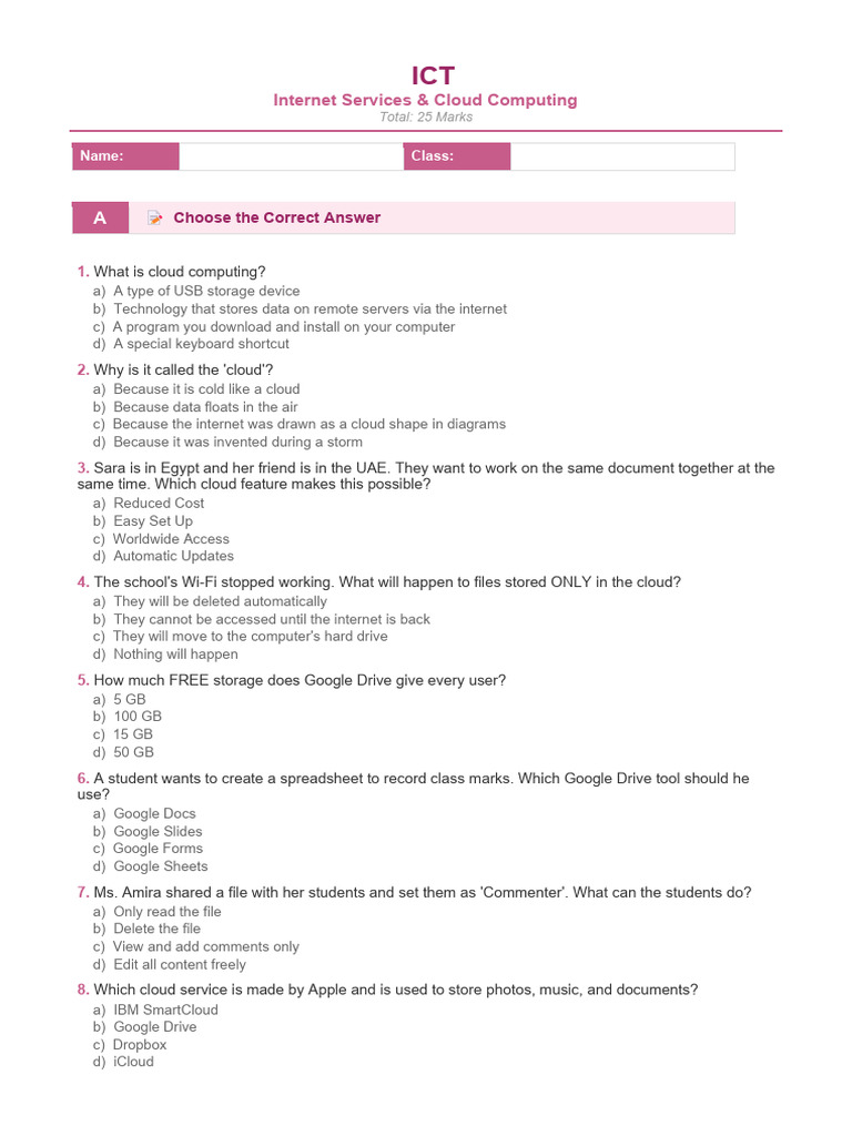 ICT Quiz Cloud Computing v2 | PDF | Computer File | Computing