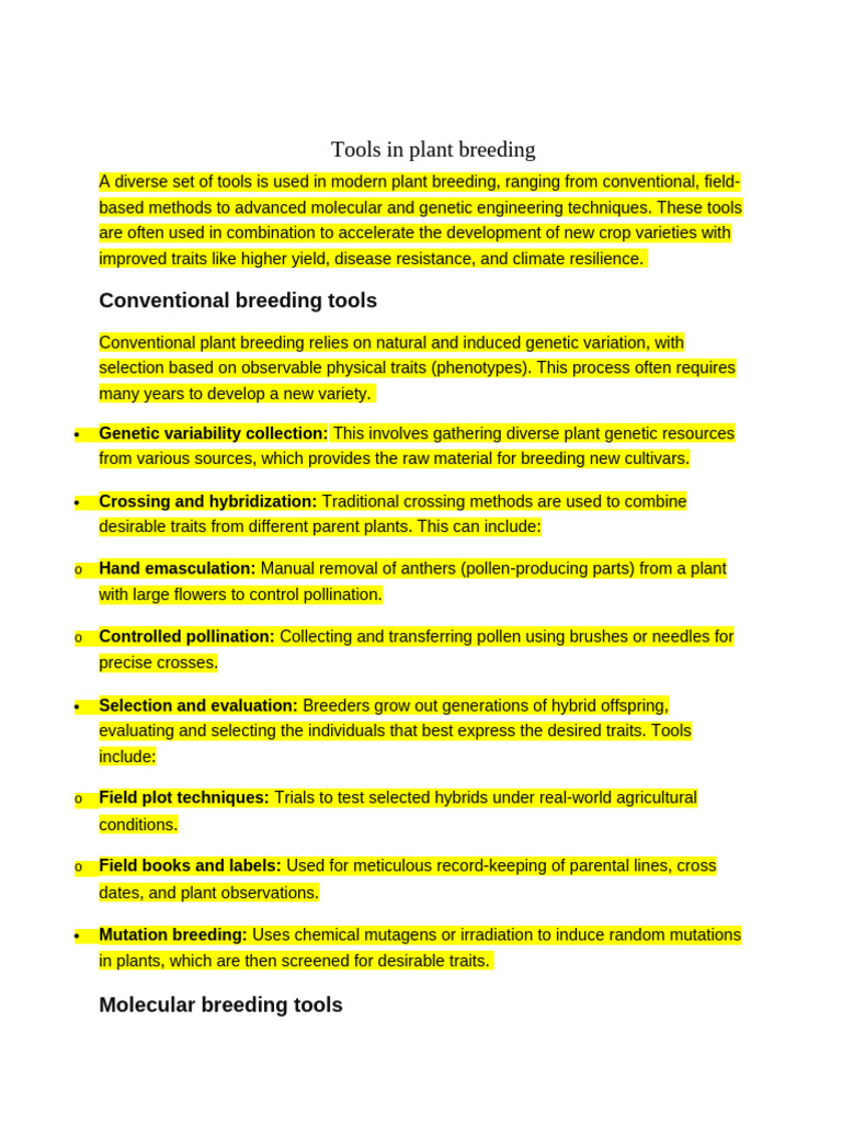 Tools in Plant Breeding | PDF | Plant Breeding | Gene