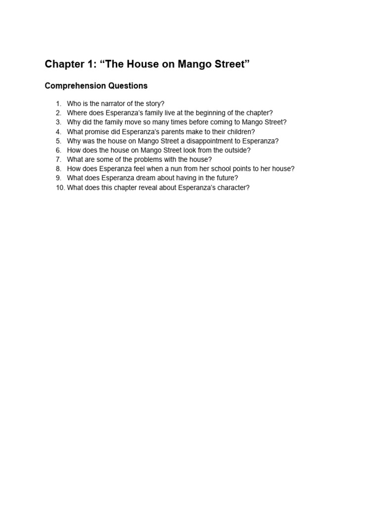 House On Mango Street - Chapter 1 Questions | PDF