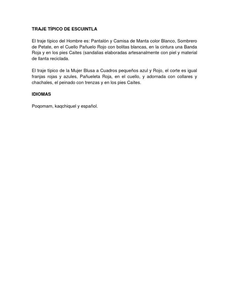 Traje Típico de Escuintla | PDF | Cocina, comidas y vino