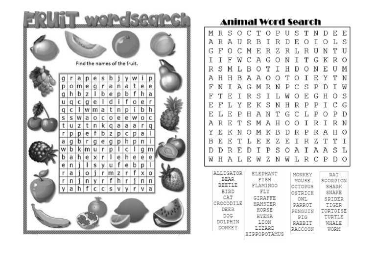 Fruit & Animals Word Search | PDF