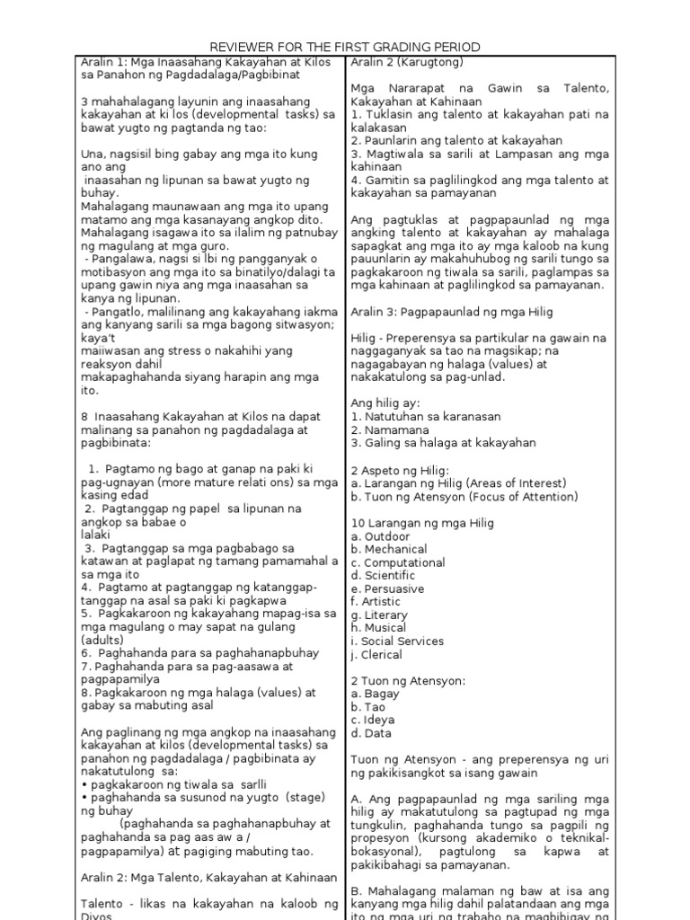 Reviewer For The First Grading Period | PDF