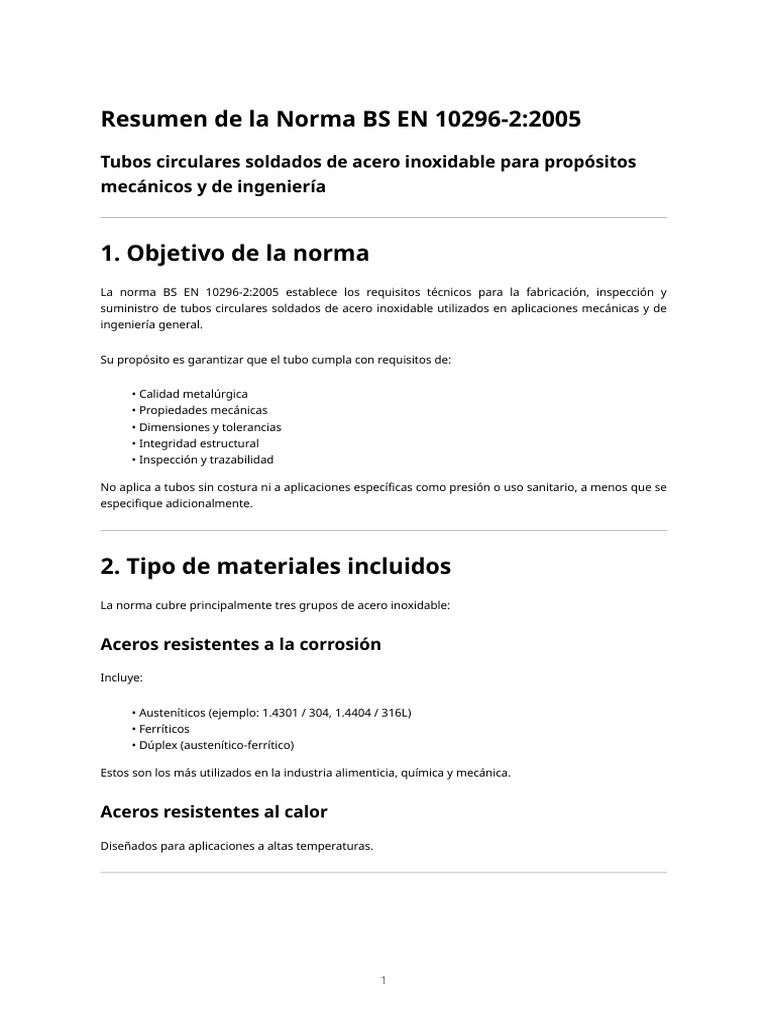 Resumen Norma Bs en 10296-2 Tubos Inoxidables Soldados | PDF | Acero ...