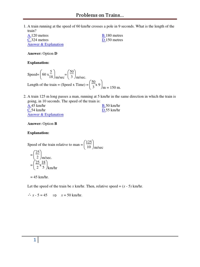 Problems On Trains | Download Free PDF | Speed | Metre