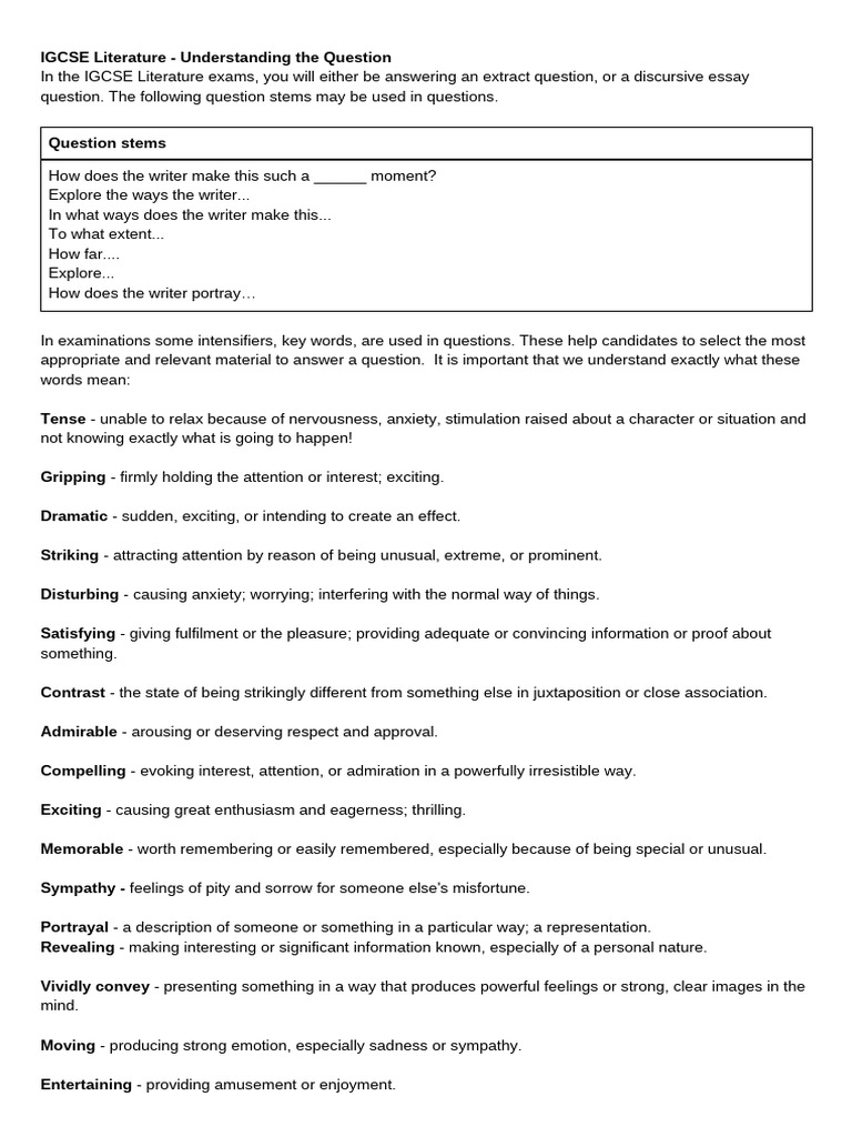 IGCSE Lit - Understanding The Question | PDF