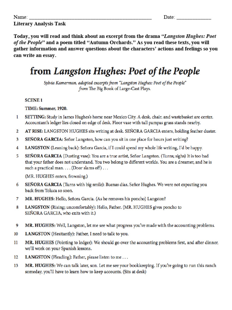 Langston Hughes: Poet of The People: Name: - Date | PDF | Poetry