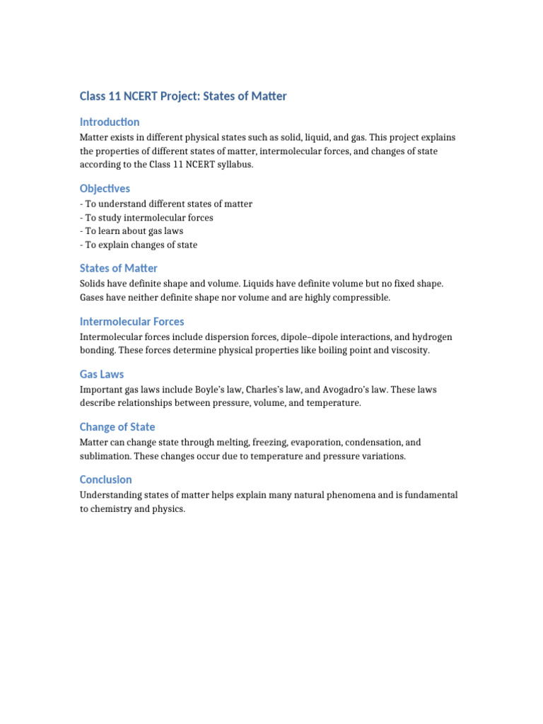 Class 11 NCERT Project States of Matter | PDF