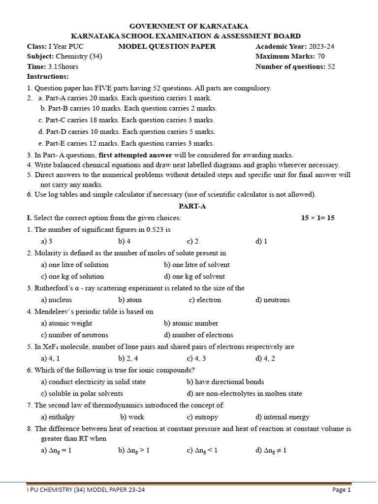 Chemistry Model Paper 2 | PDF | Chemical Reactions | Hydrogen