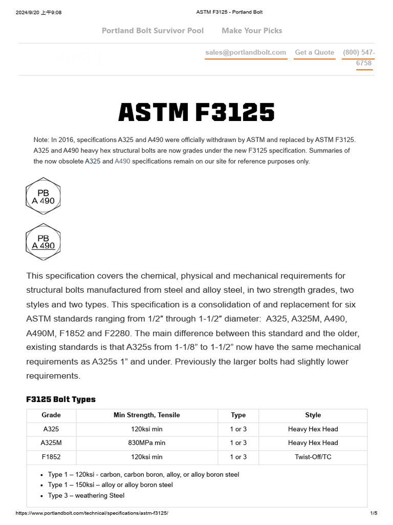 ASTM F3125 - Portland Bolt | PDF | Screw | Steel