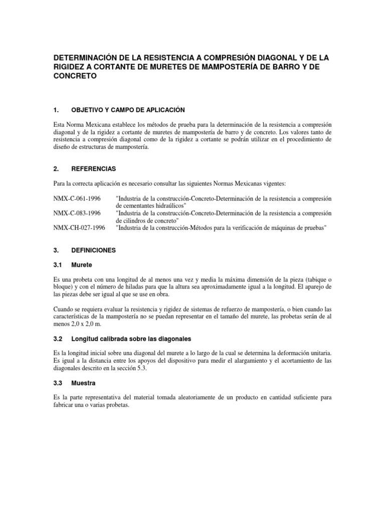 Determinación de La Resistencia A Compresión Diagonal Y de La Rigidez A ...